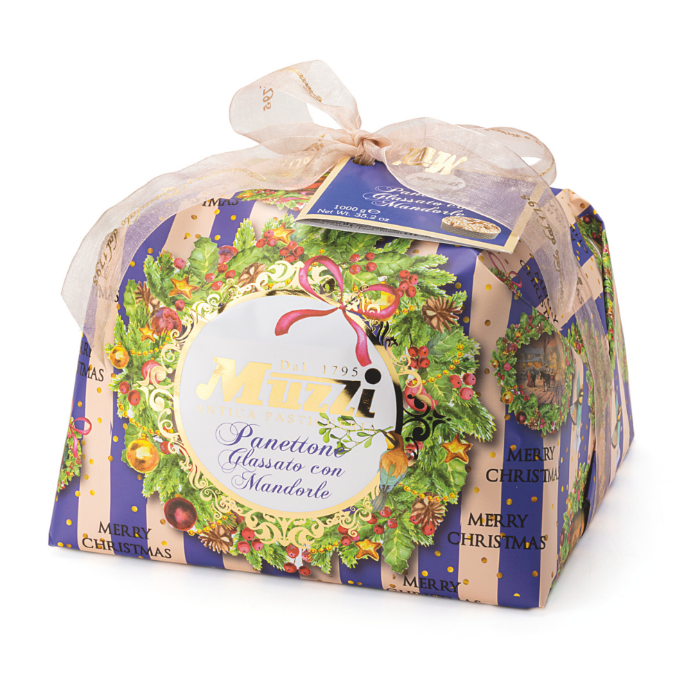 Muzzi Glazed Panettone with Almonds, Hand Wrapped, 35.27 oz | 1kg ...