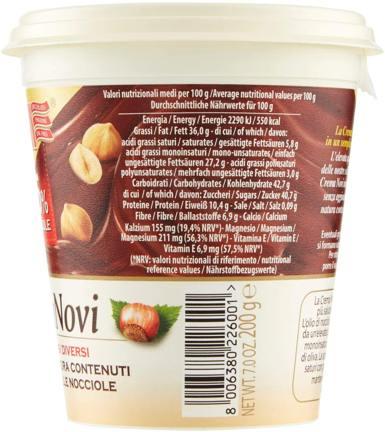 Novi CremaNovi Hazelnut Cream 45% Chocolate Hazelnuts, 200g — Piccolo's ...