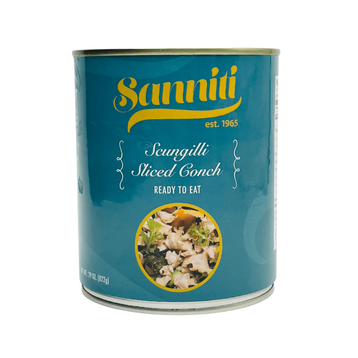 Sanniti Scungilli Sliced Conch, 28 OZ. Can — Piccolo's Gastronomia Italiana